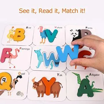 Gamenote Alphabet and Numbers Flash Cards - Wooden ABC Letters Matching ...